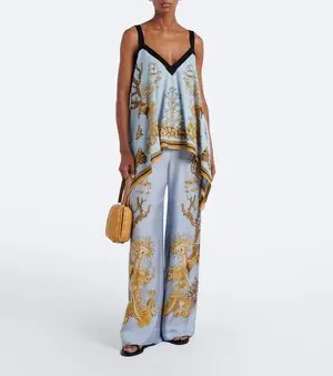 La DoubleJ Printed Silk Palazzo Pants