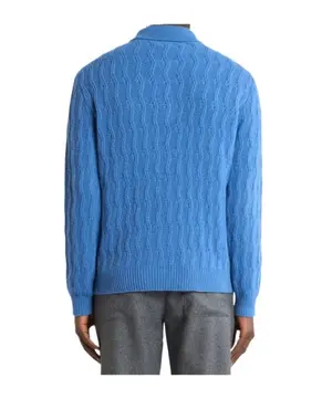 Etro Polo-style Sweater In Cashmere With Wavy Motif - Light Blue