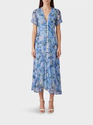 Rixo Novara Floral Puff Sleeve Button-front Maxi Dress - Blue