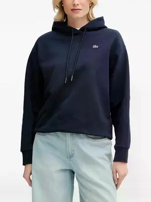 Lacoste Logo Patch Drawstring Hoodie - Blue