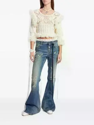 ANN DEMEULEMEESTER Feather-trim Pointelle-knit Sweater