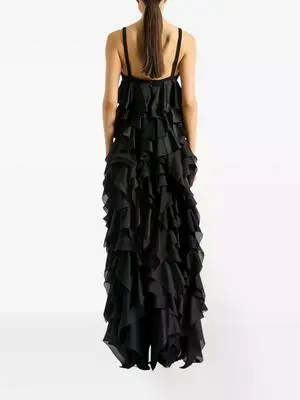 Balmain Satin Ruffled V-neck Evening Top
