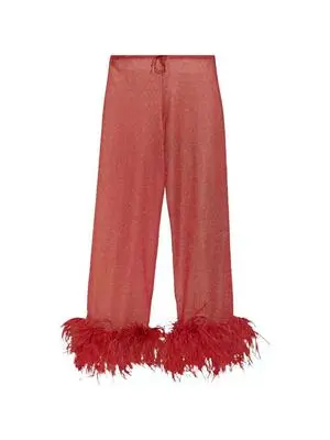 Oseree Feather-trimmed Metallic Trousers