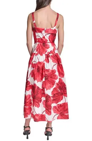 Karl Lagerfeld Paris Sleeveless Floral Print Midi Dress With Belt