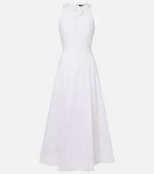 ROTATE BY BIRGER CHRISTENSEN Floral-appliqué Cotton Poplin Midi Dress - White