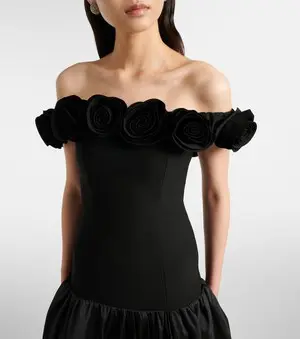 ROTATE BY BIRGER CHRISTENSEN Floral-appliqué Off-shoulder Crêpe Maxi Dress