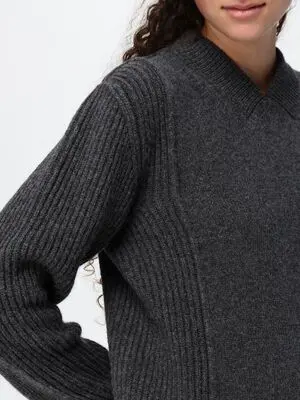 Marni V-neck Relaxed Fit Jumper In Virgin Wool And Cashmere - Graphite