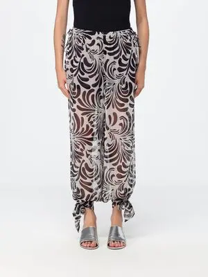 TWINSET U & B Viscose Pants With Ethnic Pattern - Coffee