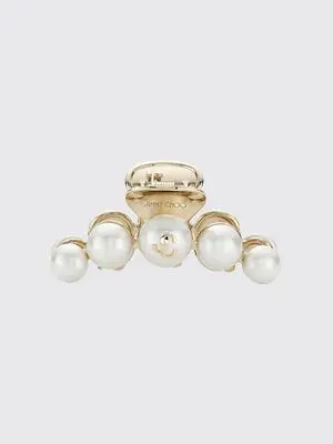 JIMMY CHOO Monogram And Faux Pearl Hair Clip - White