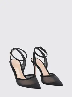 GIANVITO ROSSI Mesh And Suede Court Shoes With Ankle Strap And Ribbon Logo
