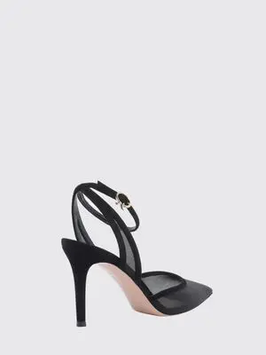 GIANVITO ROSSI Mesh And Suede Court Shoes With Ankle Strap And Ribbon Logo