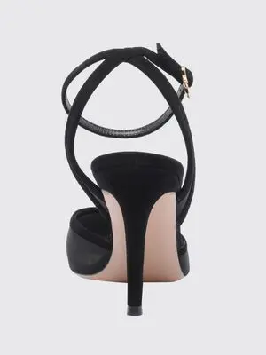 GIANVITO ROSSI Mesh And Suede Court Shoes With Ankle Strap And Ribbon Logo
