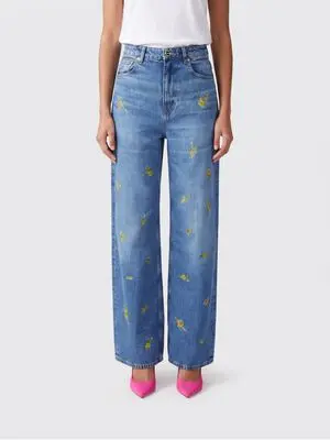 GANNI Wide Leg Jeans With Floral Embroidery - Beige