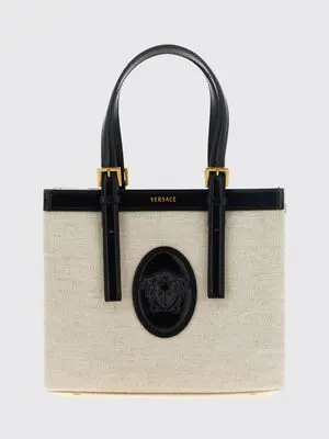 Versace Rivière Mini Linen And Cotton Tote Bag With Medusa Logo - Beige