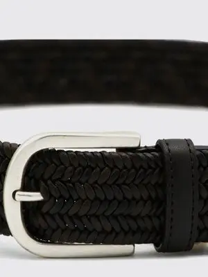 Canali Braided Cotton-blend Belt With Pin Buckle - Brown