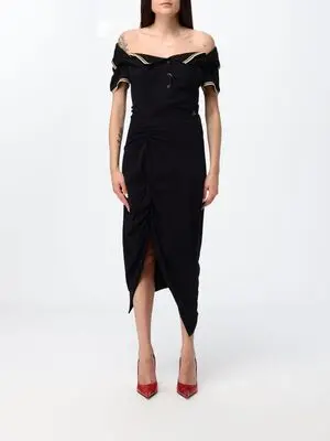 VIVIENNE WESTWOOD Asymmetrical Cotton Midi Dress With A Boat Neckline - Black