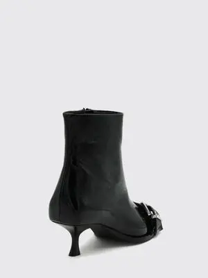 GANNI Faux Leather Pointed Ankle Boots With Stiletto Heel And Buckle Detail