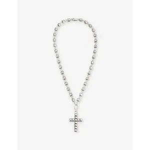 TWOJEYS Sterling -plated Brass Heavy Studded Cross Pendant Necklace - Silver