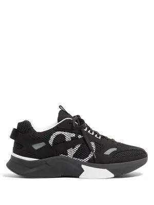 Valentino Garavani Demivee Sneakers In Mesh Fabric With Suede Details - Black