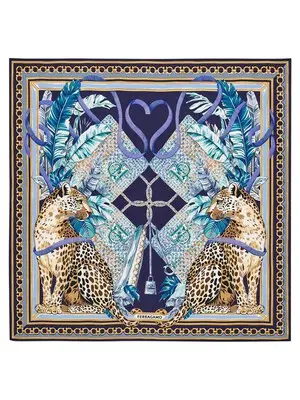 FERRAGAMO Silk Scarf With Wild Animal Print - Blue