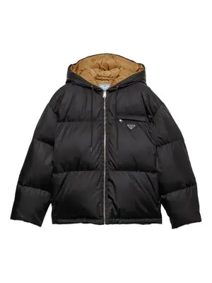 Prada Contrasting Lining Hooded Down Jacket - Black