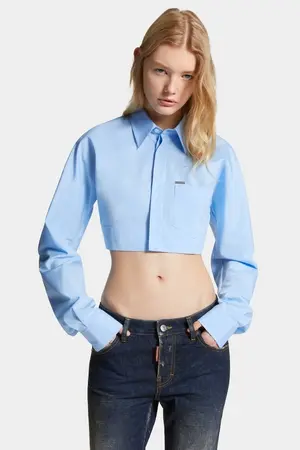 Dsquared2 Cropped Shirt With Classic Collar - Blue