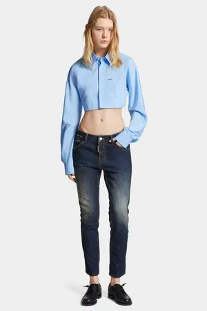 Dsquared2 Cropped Shirt With Classic Collar - Blue