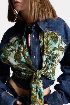 Dsquared2 Monkey Business Denim Mix Cropped Shirt