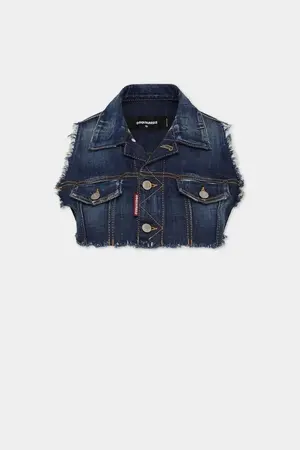 Dsquared2 Denim Cropped Vest With Raw-cut Edges - Blue