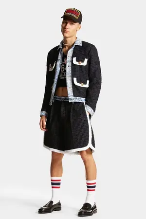 Dsquared2 Stretch Cotton Bouclé/denim Shorts
