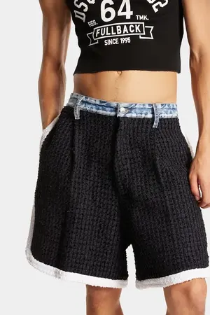 Dsquared2 Stretch Cotton Bouclé/denim Shorts