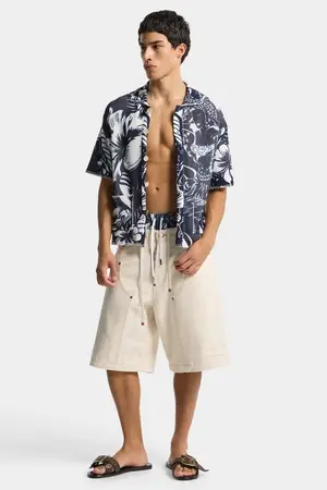Dsquared2 Carpenter Shorts With Raw Wash And Rivet Detailing