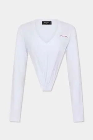 Dsquared2 Long Sleeve Deep V-neck T-shirt - White