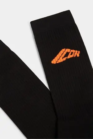 Dsquared2 Icon Logo Ribbed Cotton Mid-crew Socks - Black