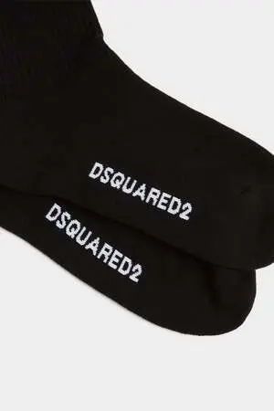Dsquared2 Icon Logo Ribbed Cotton Mid-crew Socks - Black
