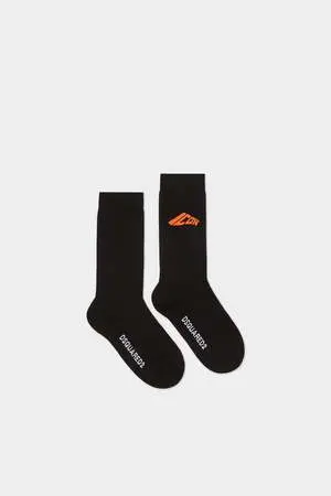 Dsquared2 Icon Logo Ribbed Cotton Mid-crew Socks - Black