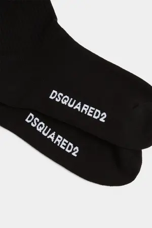 Dsquared2 Icon Logo Ribbed Cotton Mid-crew Socks - Black