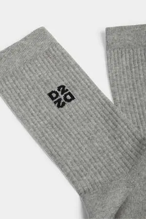 Dsquared2 Mid-crew Ribbed Cotton Socks With Logo - Grey