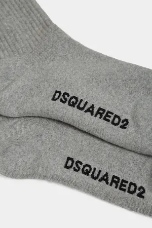 Dsquared2 Mid-crew Ribbed Cotton Socks With Logo - Grey