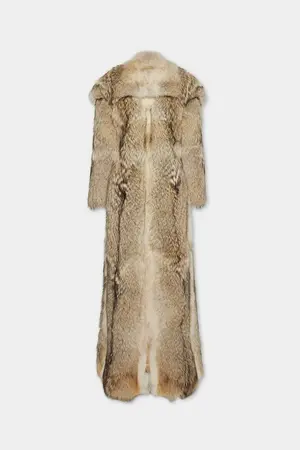 Dsquared2 Archive Coyote Faux Fur Longline Coat With Maxi Lapels