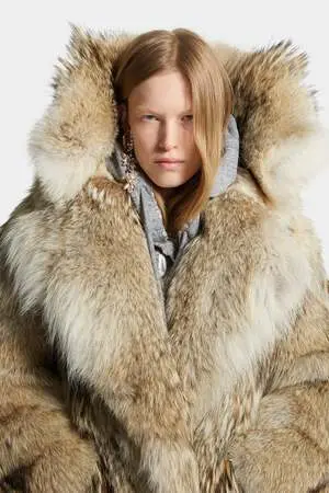 Dsquared2 Archive Coyote Faux Fur Longline Coat With Maxi Lapels