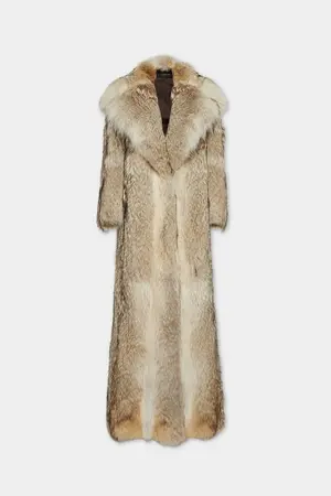 Dsquared2 Archive Coyote Faux Fur Longline Coat With Maxi Lapels - Fantasy