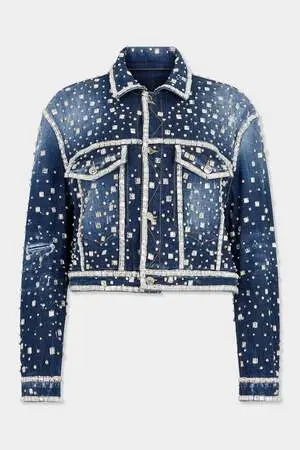 Dsquared2 Embellished Disco Ball Medium Boxy Jean Jacket - Blue