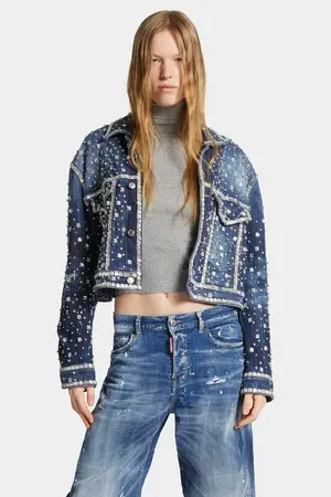 Dsquared2 Embellished Disco Ball Medium Boxy Jean Jacket