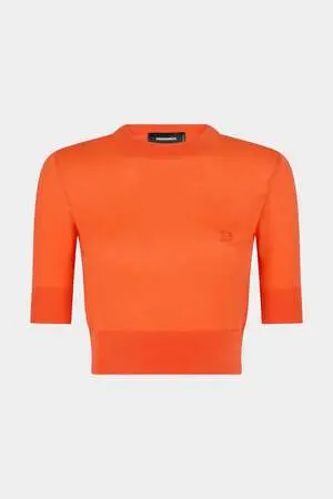 Dsquared2 Cropped Short Sleeve Knit Pullover - Orange