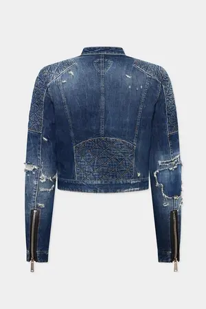 Dsquared2 Distressed Denim Biker Jacket