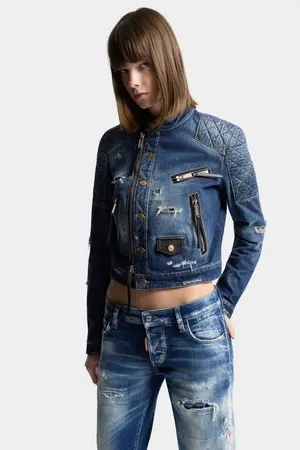 Dsquared2 Distressed Denim Biker Jacket