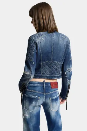 Dsquared2 Distressed Denim Biker Jacket