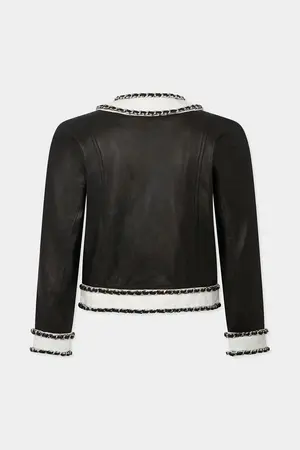 Dsquared2 Leather Jacket With Contrasting Cuffs And Woven Edging