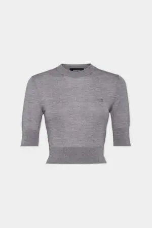 Dsquared2 Pure Virgin Wool Cropped Pullover With Tonal Logo - Grey
